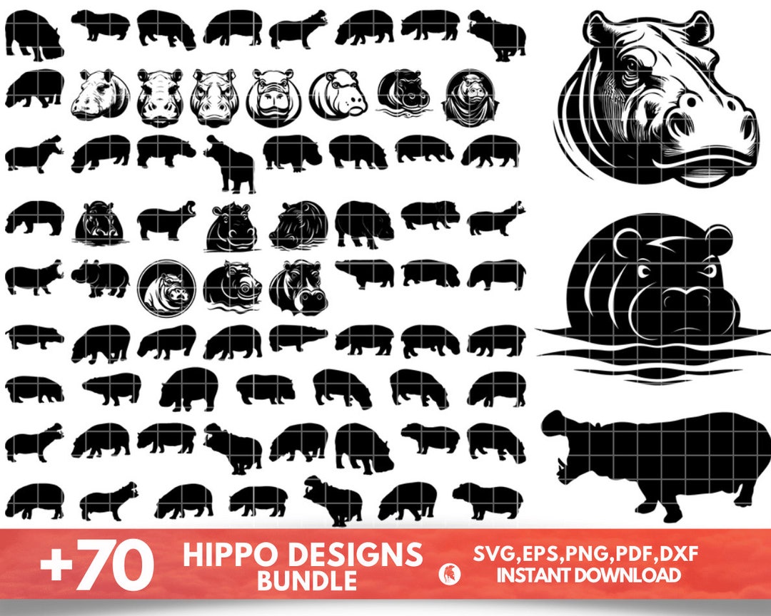 70 Hippo SVG Bundle,hippopotamus Svg, Hippo Dxf, Hippo Png, Hippo Eps ...