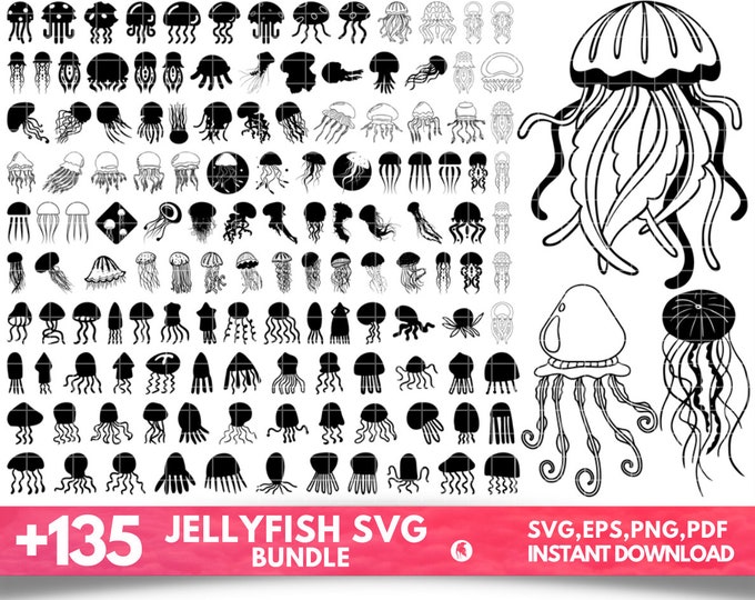 Jellyfish SVG Bundle, PNG, Jellyfish Silhouette Svg, Jellyfish Clipart ...