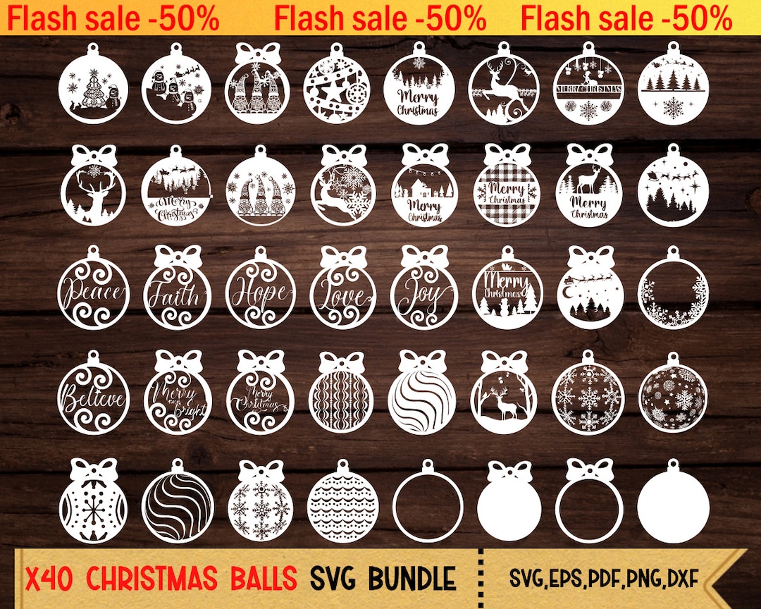 Christmas Balls Set, Decorative Christmas Ornament Laser Cut Bauble SVG ...