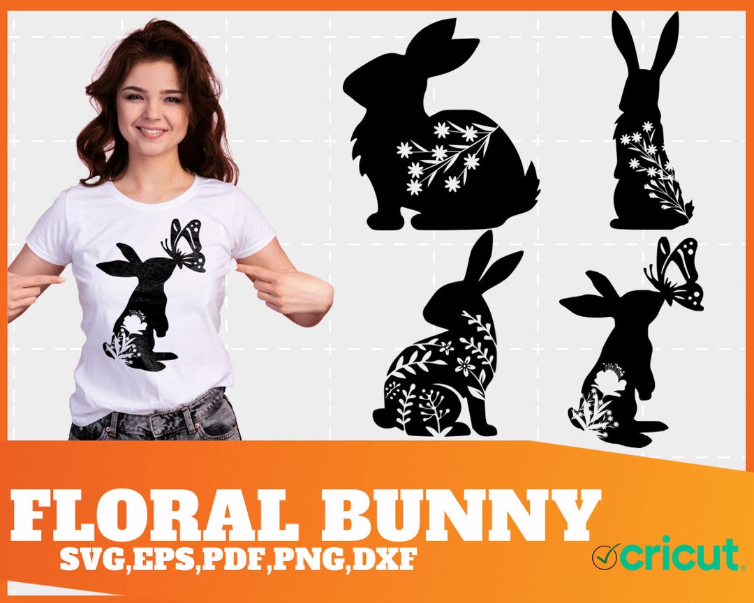 SVG Spring Rabbit - Easter Bunny Flowers - Floral Bunny SVG PNG Files ...