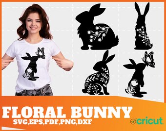 SVG Spring Rabbit Easter Bunny Flowers Floral Bunny SVG PNG Files ...