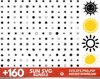 Sun Svg Files for Cricut, Sun Svg Bundle, Sun Png Dxf Pdf, Summer Sun ...