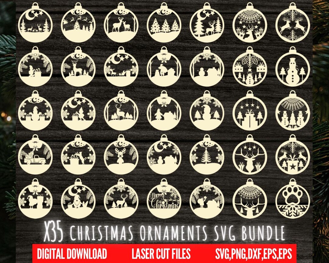 35 Christmas Balls Svg , Christmas Ornament Laser Cut SVG Bundle, Set ...