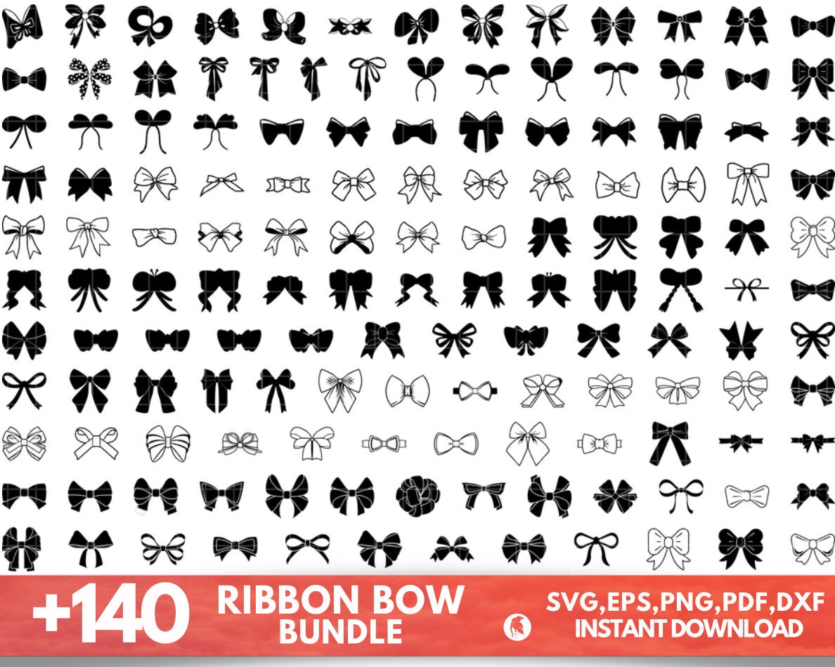 Ribbon Bow SVG Bundle, Ribbon SVG, Bow svg, Hair bow svg, Bow Tie SVG ...