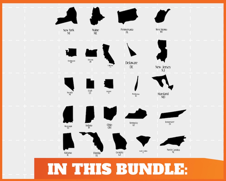 50 States SVG Bundle Outline United States Map Svg File Usa - Etsy