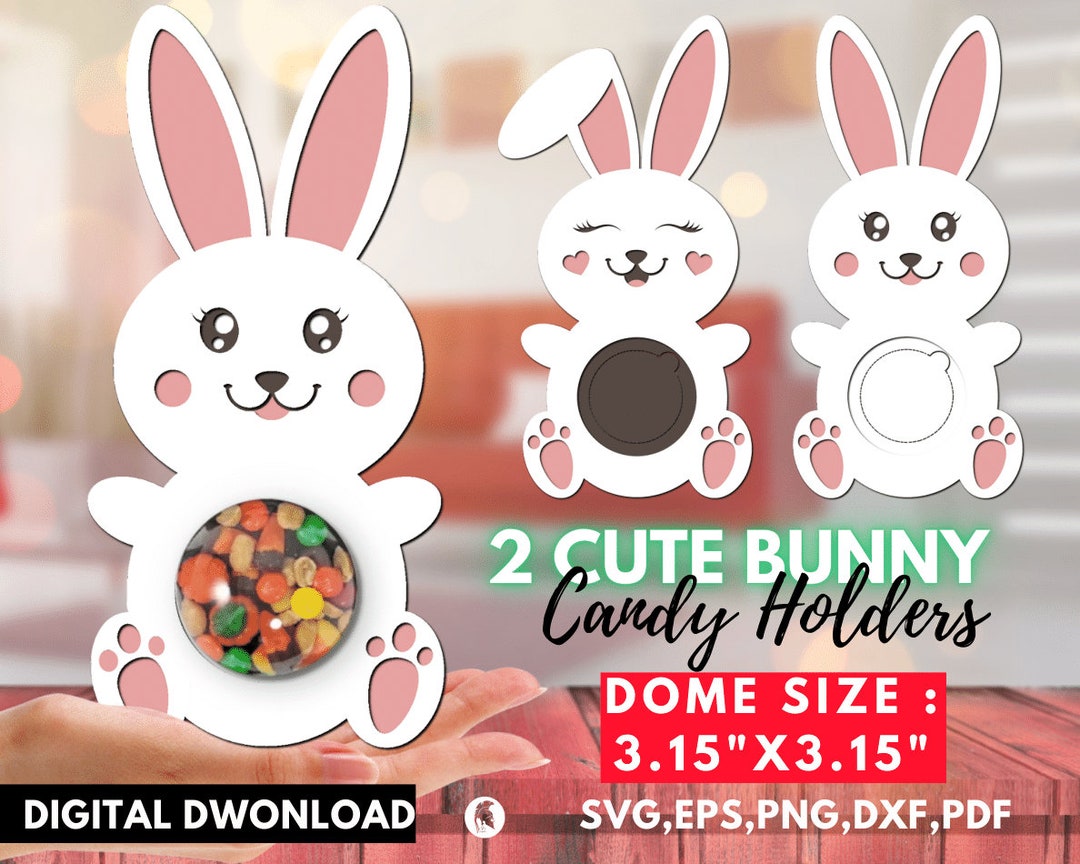 2 Bunny Candy Holder Svg, DIY Candy Holder Svg, Easter Candy Holder ...