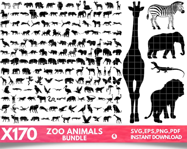 Zoo Animals SVG, Zoo Animals Clipart, Set of Wild Animals Silhouettes ...