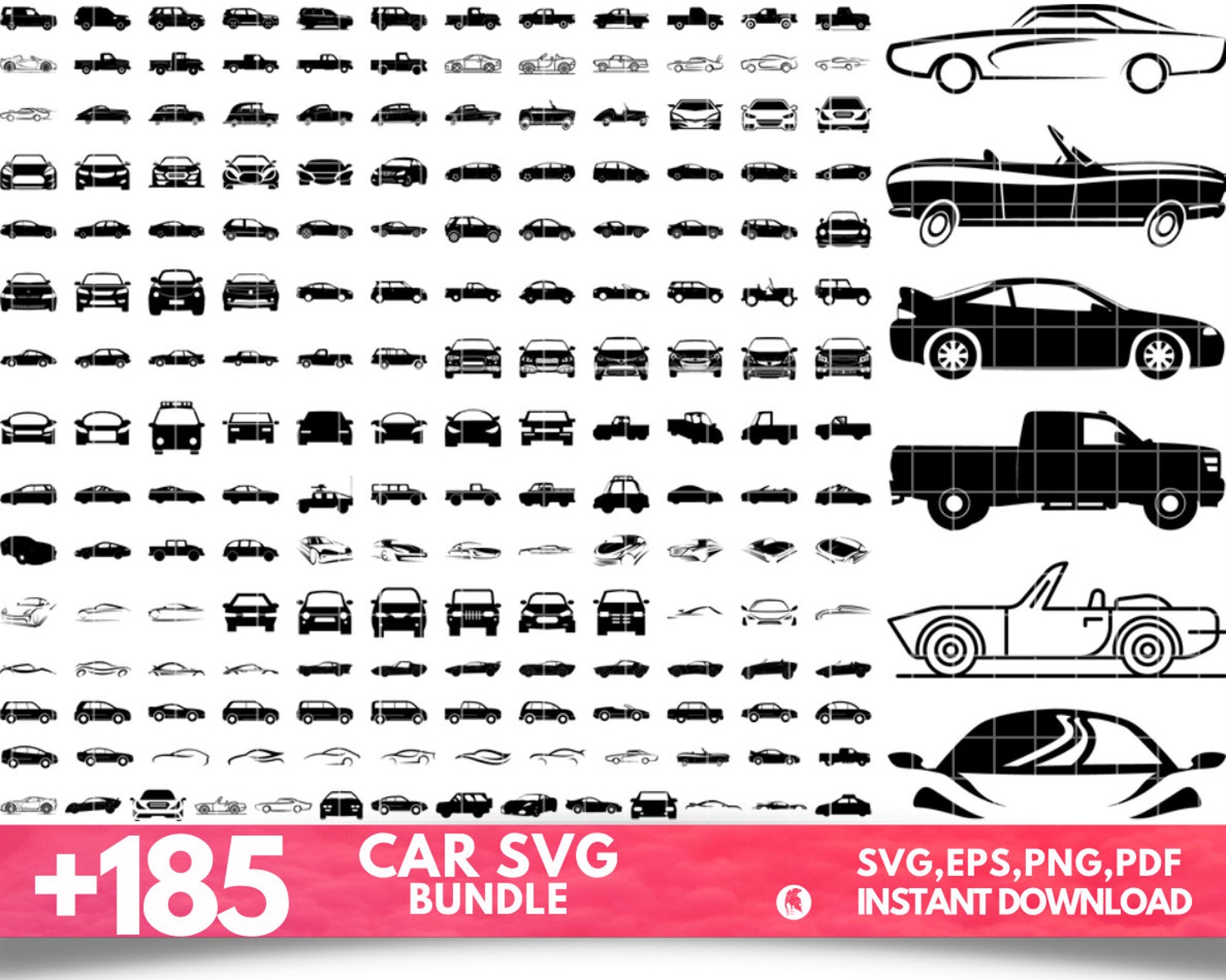 Car Svg Bundle, Retro Car Silhouette Svg, Sports Car Svg, Classic Car ...