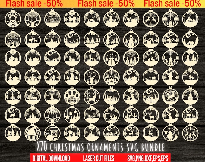 70 Christmas Balls Svg , Christmas Ornament Laser Cut SVG Bundle, Set ...