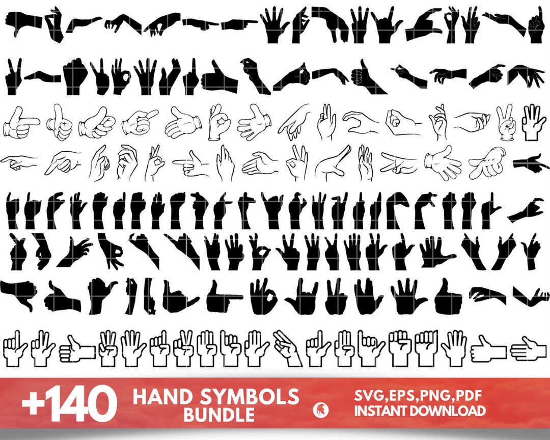 140 Hand Symbol SVG Bundle, Hand Sign Svg, Hand Symbol Dxf, Hand Symbol ...