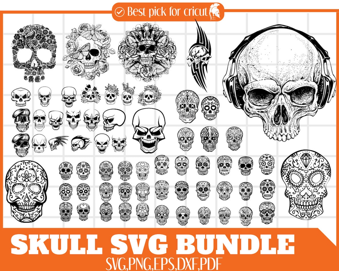 Skull SVG Bundle | Skull With Flowers Svg File | Messy Bun Skull Svg ...