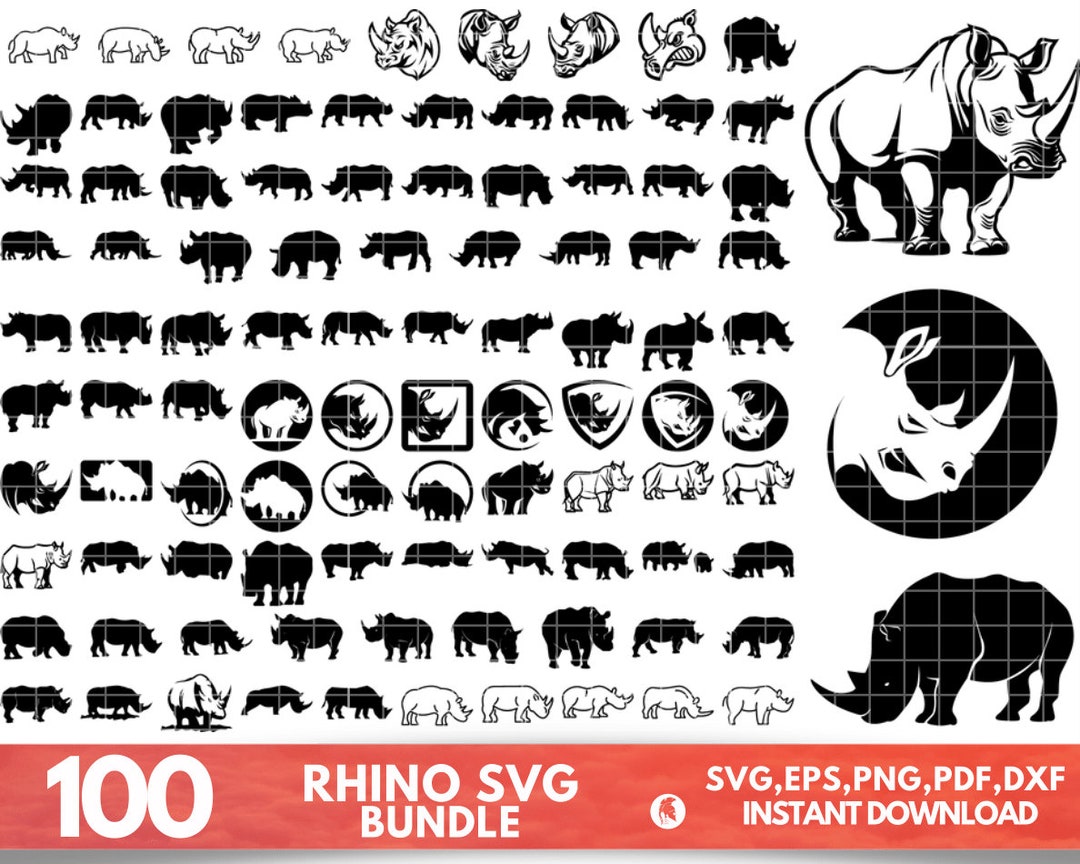 100 Rhino SVG Bundle, Rhinoceros Svg, Rhino Dxf, Rhino Png, Rhino Eps ...