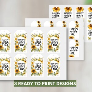 Mother's Day Gift Tags / 3 Styles / Happy Mother's Day Sunflower / Mom ...