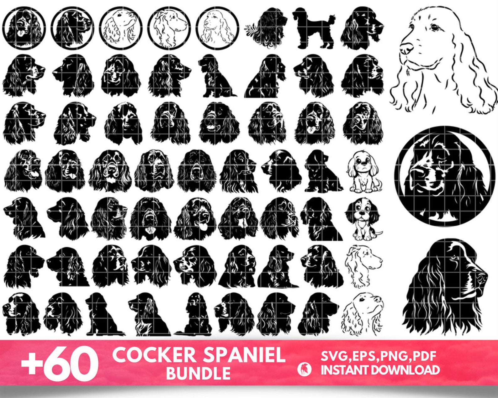 60 Cocker Spaniel SVG Bundle, Cocker Spaniel Dxf, Cocker Spaniel Png ...