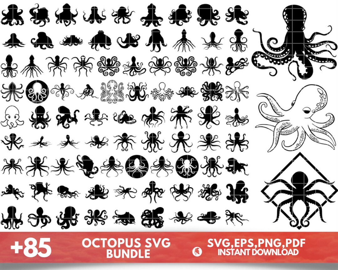 Octopus Svg Bundle,octopus Silhouettes,octopus Legs Svg,octopus ...