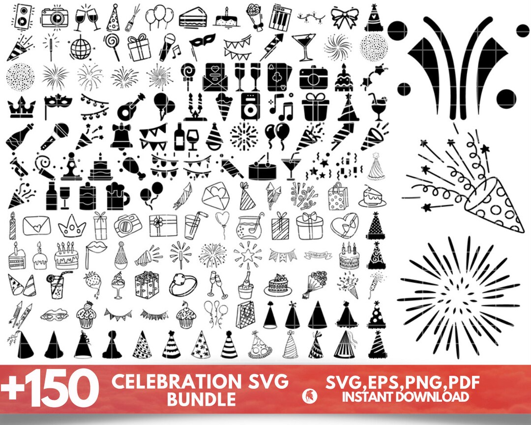 Celebration Svg, Party Svg, Curled Ribbons Svg, Birthday Decoration Svg ...