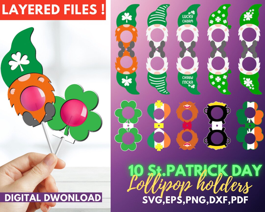 10 St Patricks Lollipop Holder SVG Cut File, St Patrick Candy Holder ...