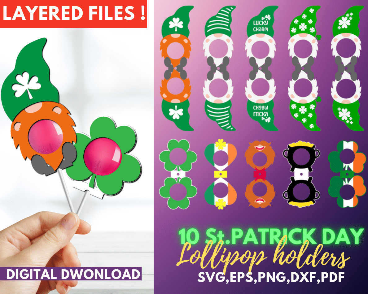 10 St Patricks Lollipop Holder SVG Cut File St Patrick Candy - Etsy