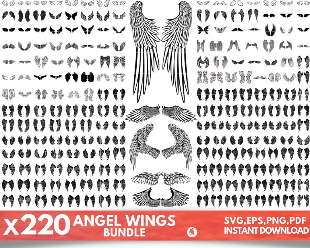 Angel Wings Svg Bundle, Angel Wings Clip Art, Wings Cut File for ...