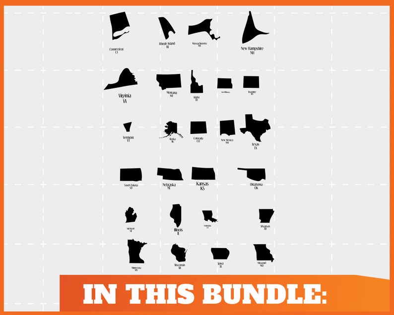 50 States SVG Bundle, Outline United States Map Svg File, Usa MAP SVG ...
