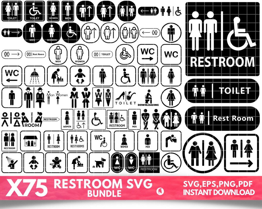 75 Restroom SVG Bundle - Restroom PNG Bundle - Restroom Clipart ...