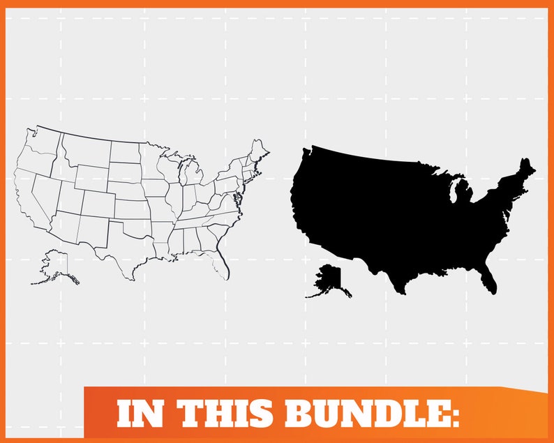 50 States SVG Bundle, Outline United States Map Svg File, Usa MAP SVG ...