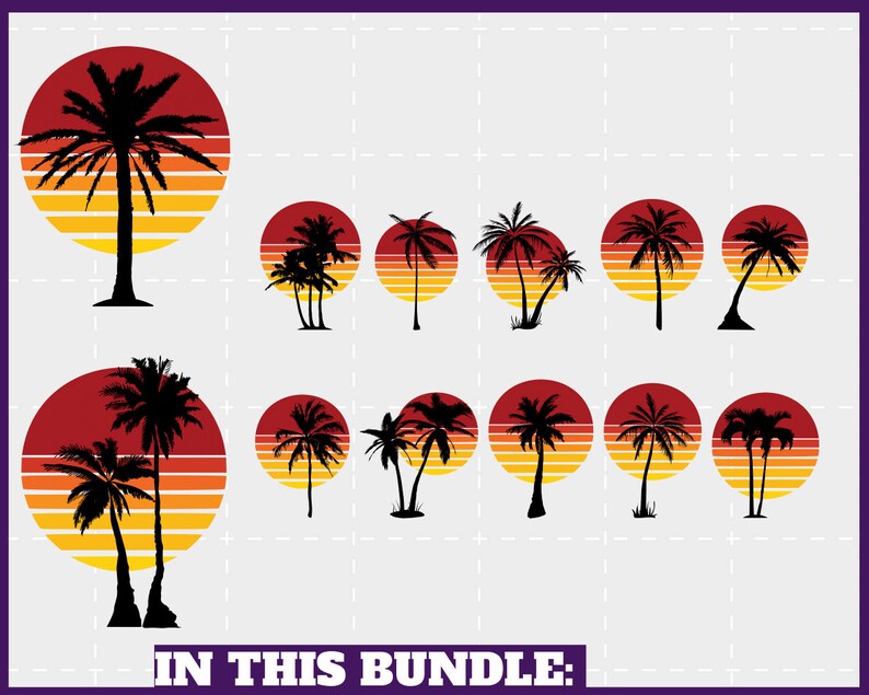 24 Retro Sunset SVG Bundle, Palm Tree Svg, Vintage Retro Sunset SVG ...