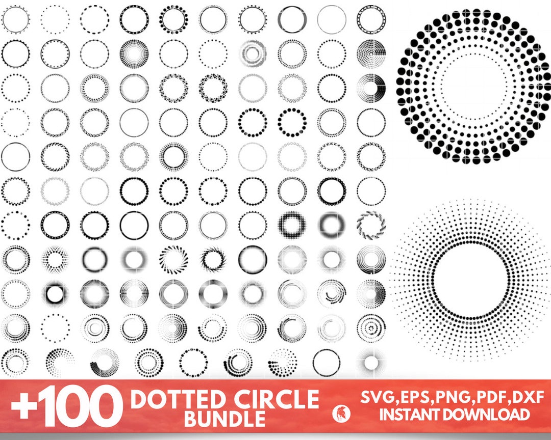 100 DOTTED CIRCLE SVG, Dotted Circle Clipart, Dotted Frame Svg, Dotted ...