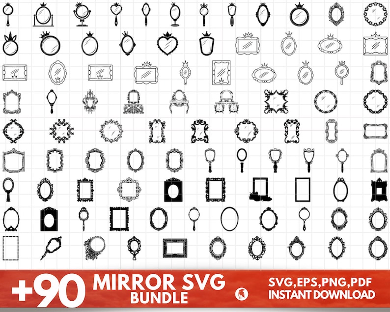 90 Mirror SVG Bundle, Mirror Frame Svg, Mirror Dxf, Framed Mirror Svg ...