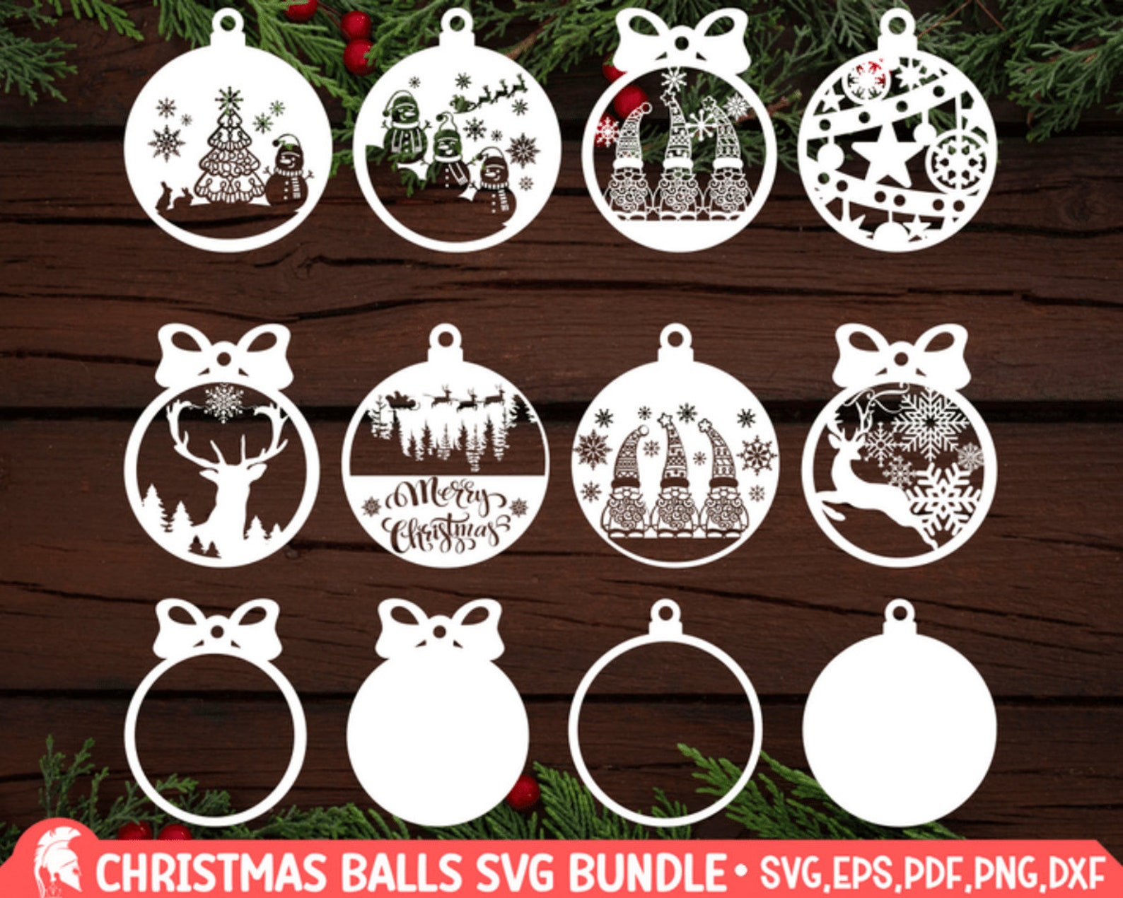 Christmas Balls Set, Decorative Christmas Ornament Laser Cut Bauble SVG ...