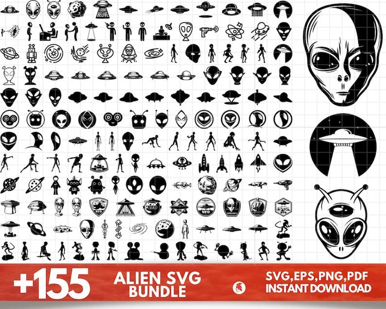 155 Alien SVG Bundle, Ufo svg, Aliens dxf, Ufo png, Ufo eps, Aliens ...