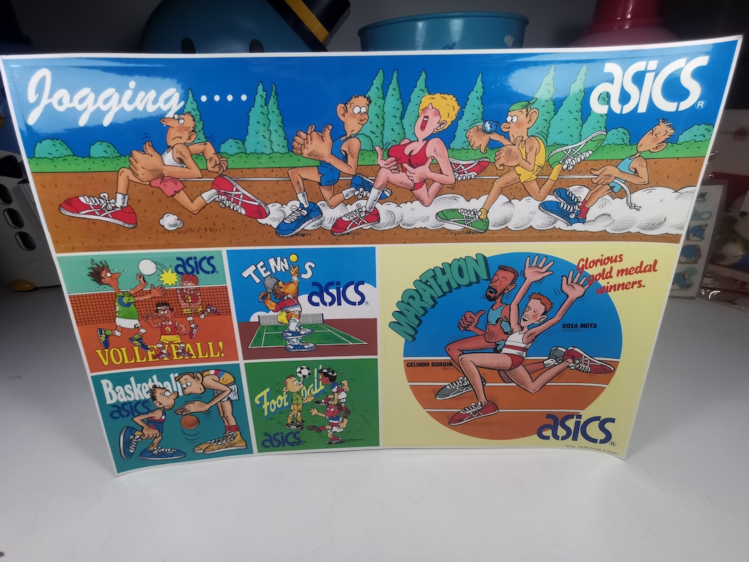 80s Asics Sports Cartoons Vintage Stickers Gelindo Bordin Rosa - Etsy