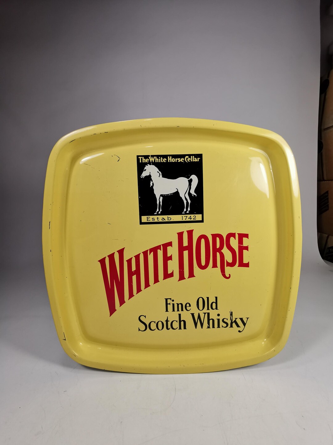 Vintage Advertising Tin Tray White Horse Fine Old Scotch Whisky Barware ...