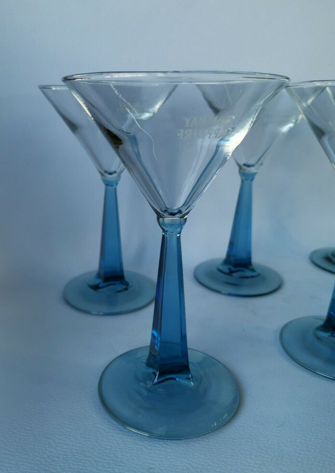Bombay Sapphire Blue Squared and Twisted Stem Martini 6 Glasses Set - Etsy