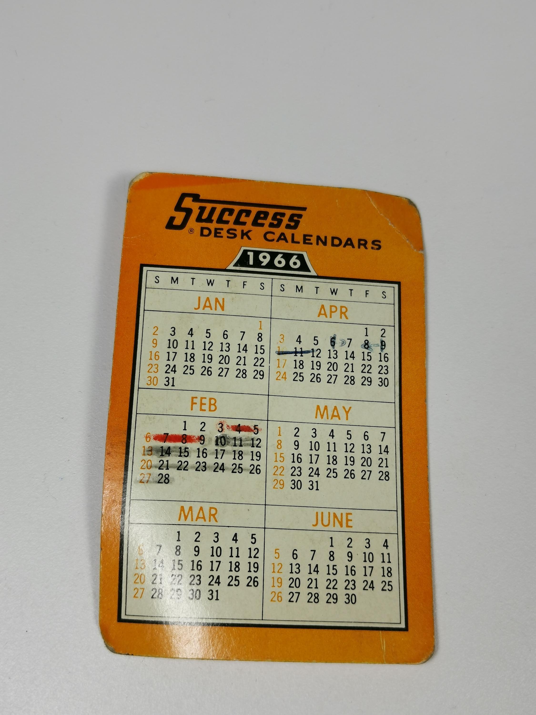 1966 Success Desk Calendar Advertising Pocket Calendar-advertisments - Etsy