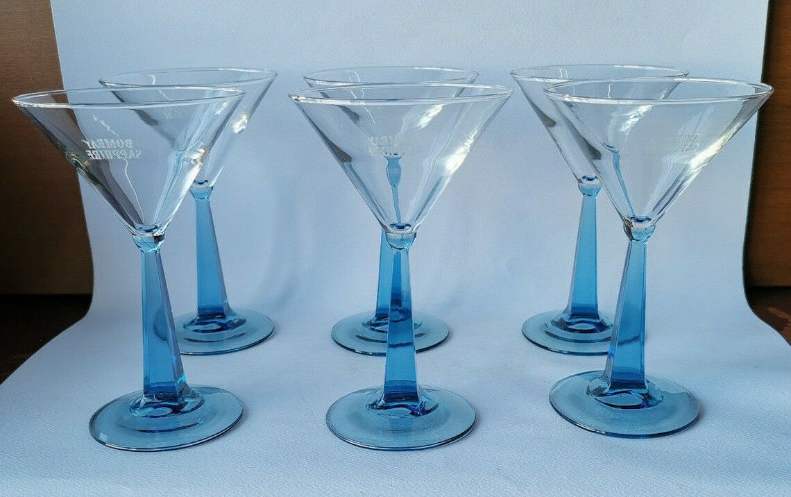 Bombay Sapphire Blue Squared and Twisted Stem Martini 6 Glasses Set - Etsy