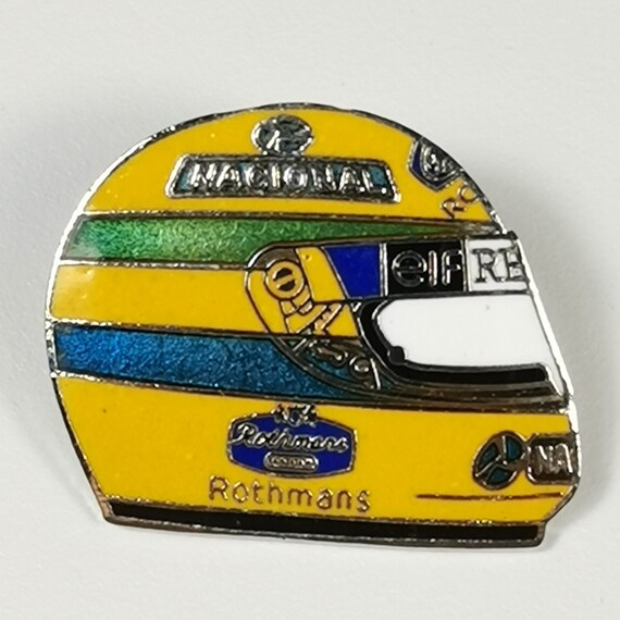 Ayrton Senna Helmet Race Car Racer Vintage Pin Badge - Gem