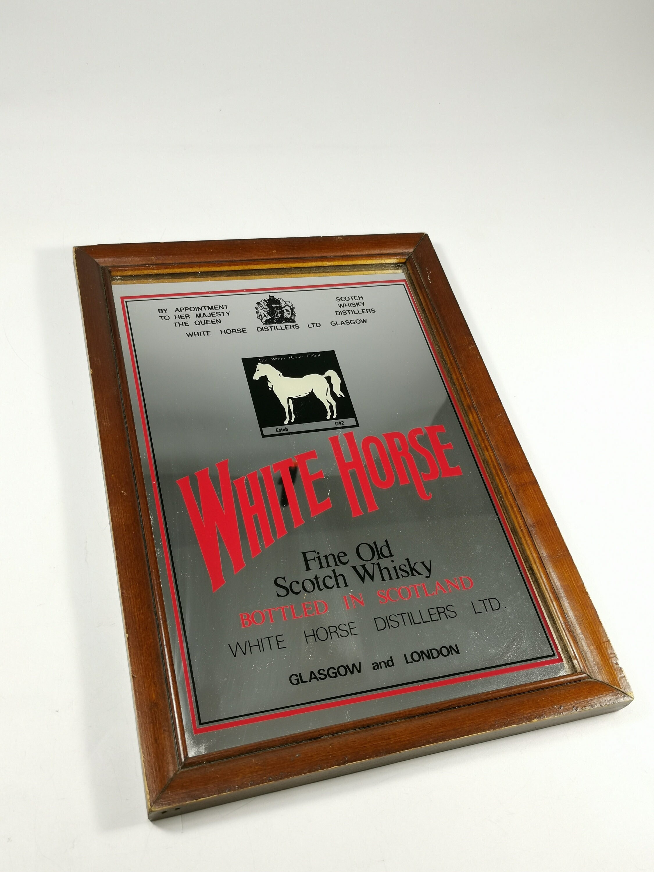 White Horse Scotch Whisky 70s Vintage Framed Pub Bar Advertising Mirror ...
