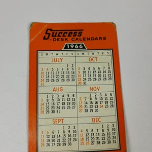 1966 Success Desk Calendar Advertising Pocket Calendar-advertisments - Etsy