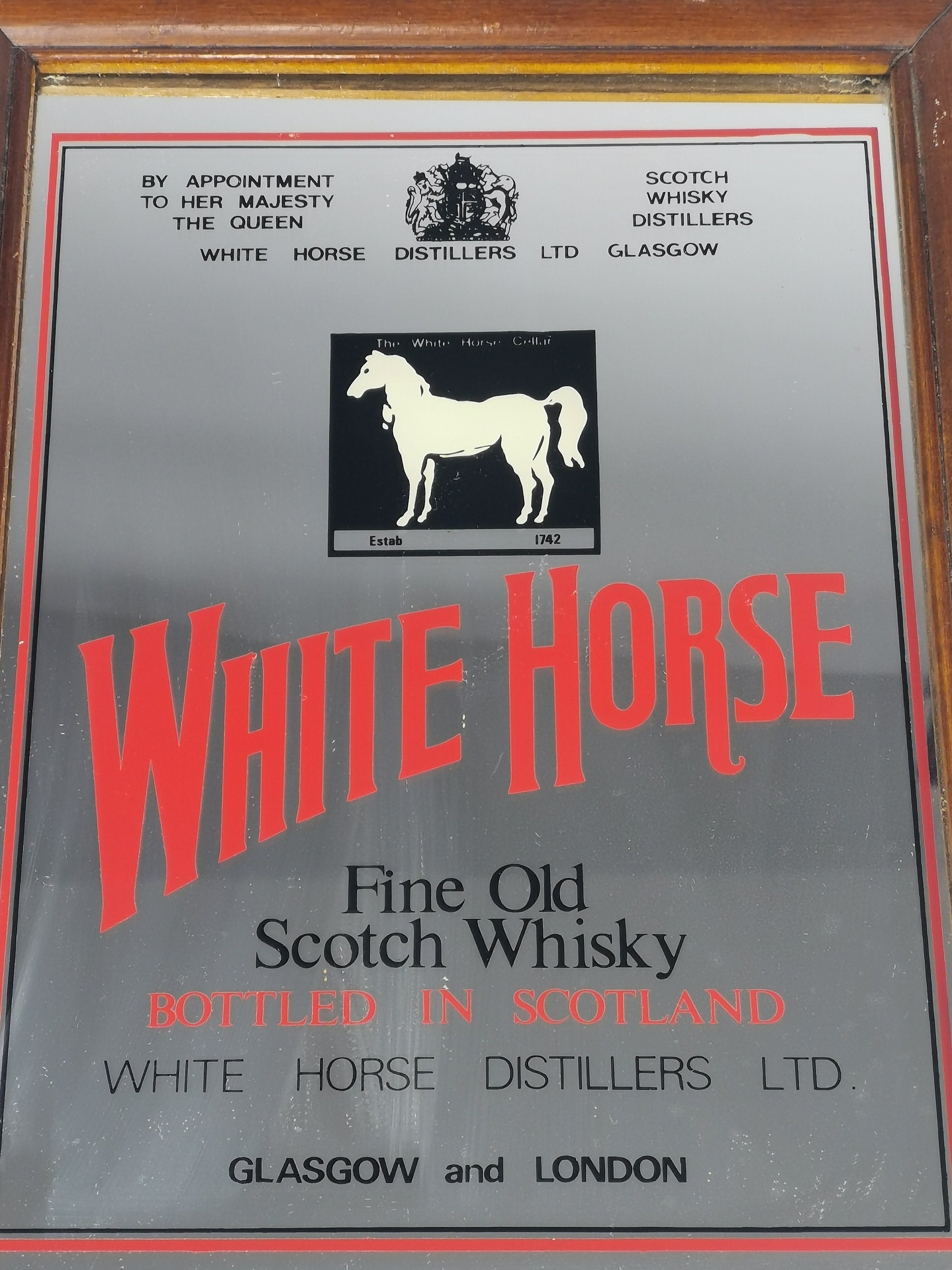 White Horse Scotch Whisky 70s Vintage Framed Pub Bar Advertising Mirror ...