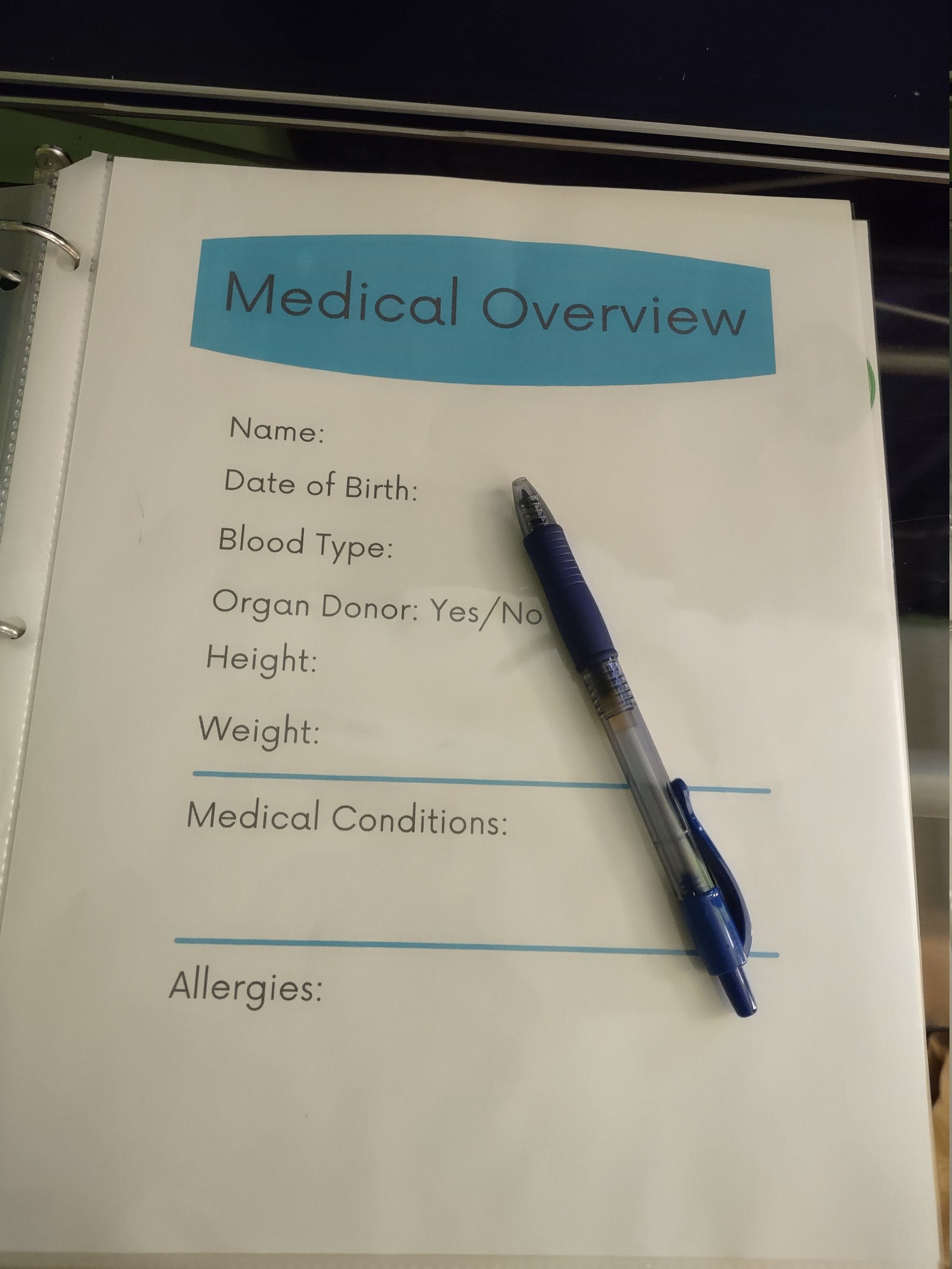 Medical Overview Information Sheet | Health Information Sheet - Etsy