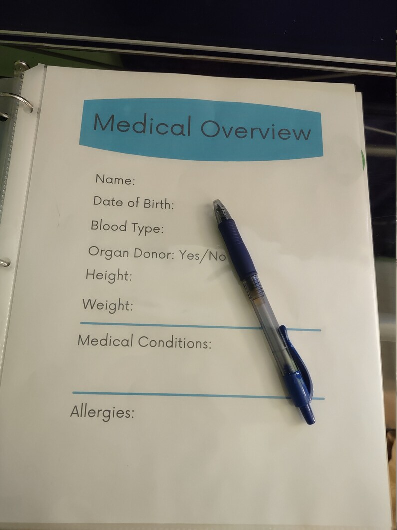Medical Overview Information Sheet | Health Information Sheet - Etsy
