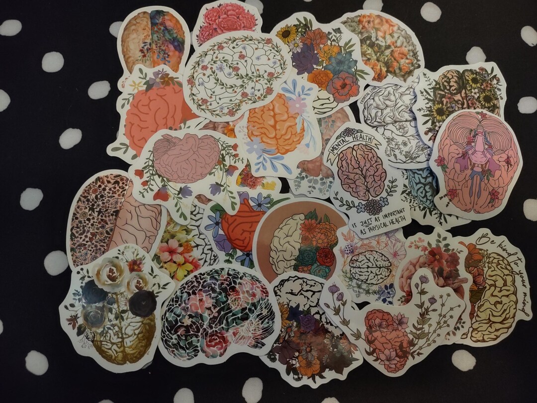 Floral Brain Stickers | Brain Stickers | Flower and Brain Stickers - Etsy