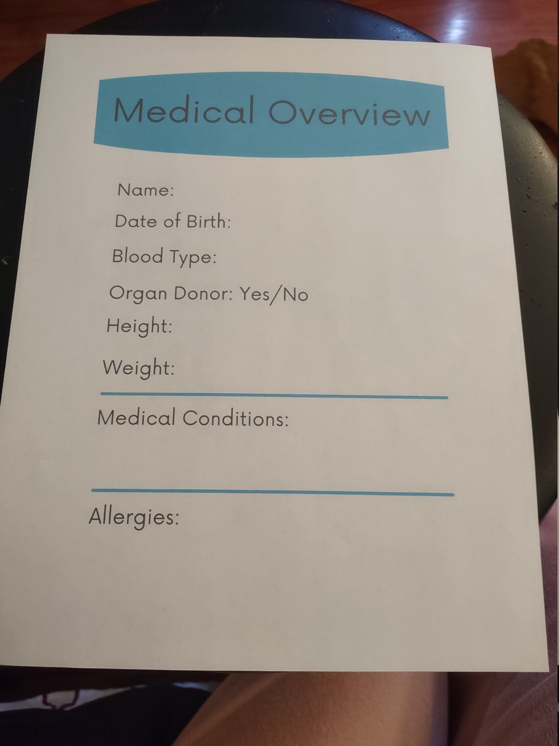 Medical Overview Information Sheet | Health Information Sheet - Etsy
