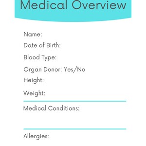 Medical Overview Information Sheet | Health Information Sheet - Etsy