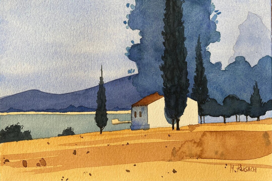 Greek Landscape Illustration. ORIGINAL Watercolour Art. 13x19 Cm - Etsy