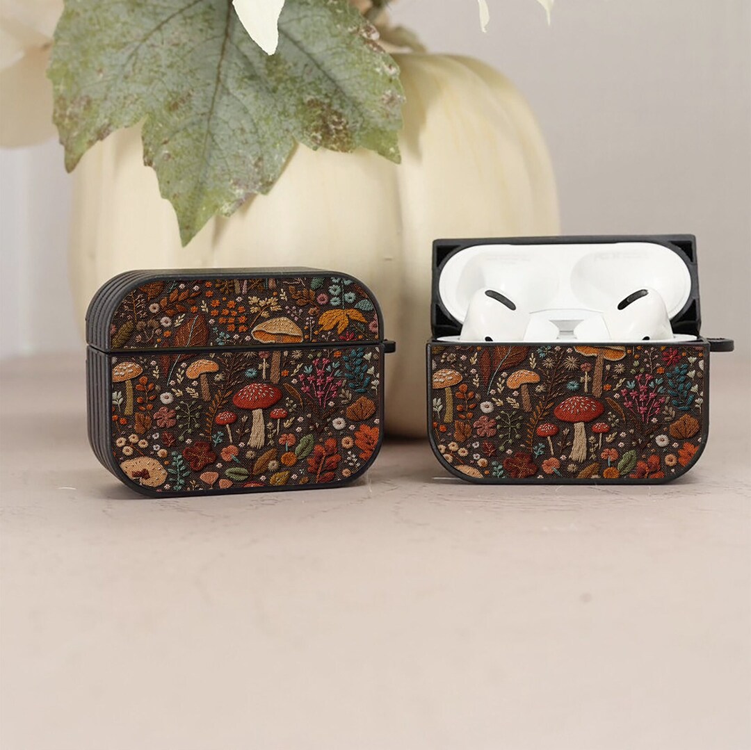 Mushroom Pattern AirPod Case, Hard Plastic, Black - Etsy
