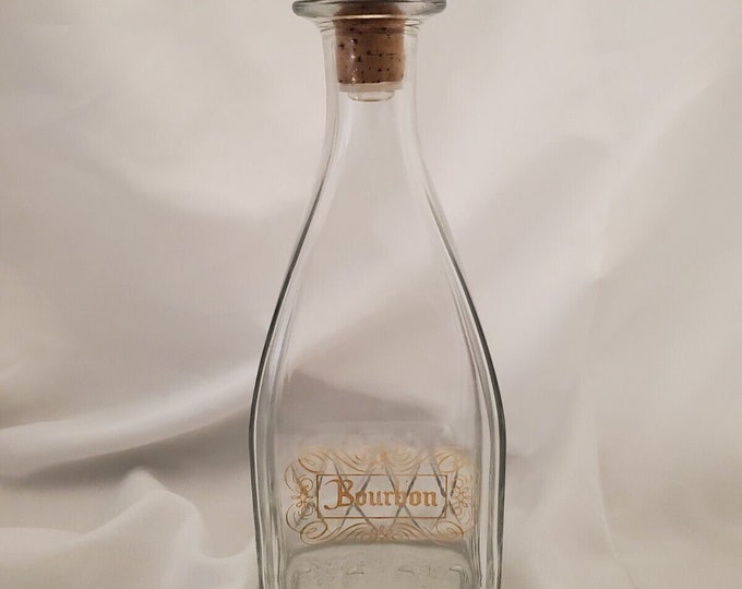Vintage Bourbon 1950s Decanter With Glass and Cork Stopper Gold Foil ...