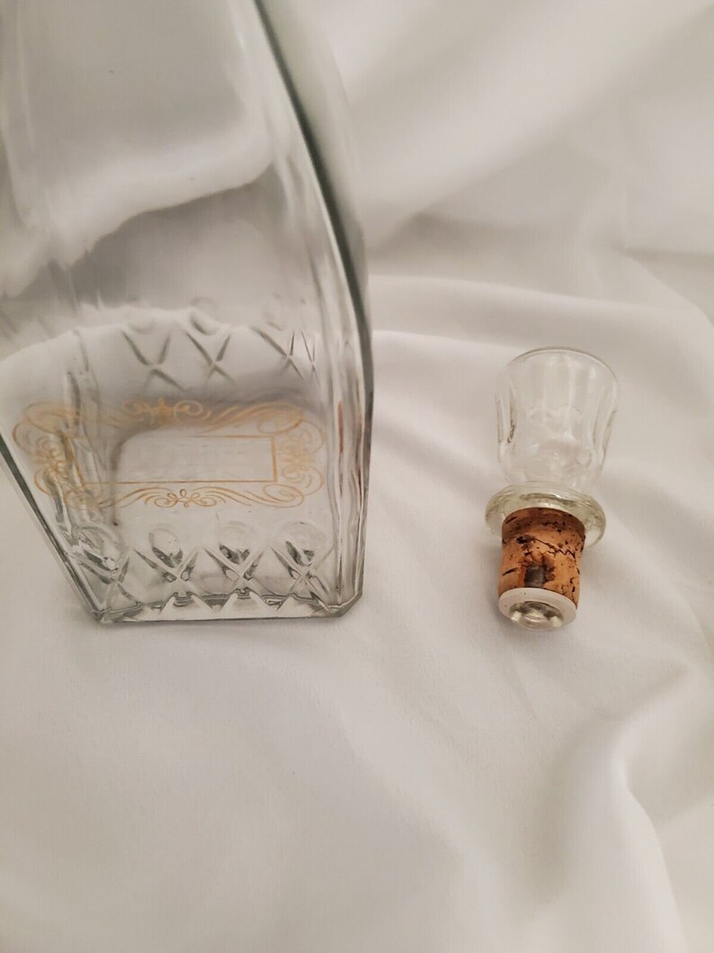 Vintage Blank Decanter 1950s With Glass and Cork Stopper Gold Foil ...