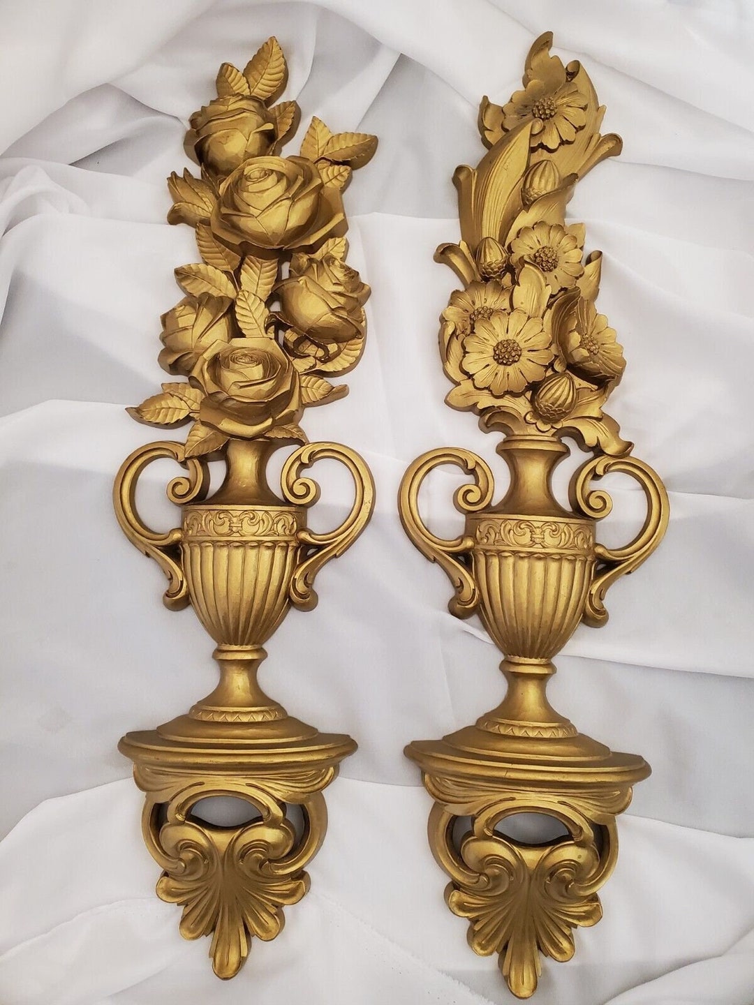 Vintage Set of 2 Gold Resin Syroco Wall Decor Mid Century 1970 MCMLXX ...